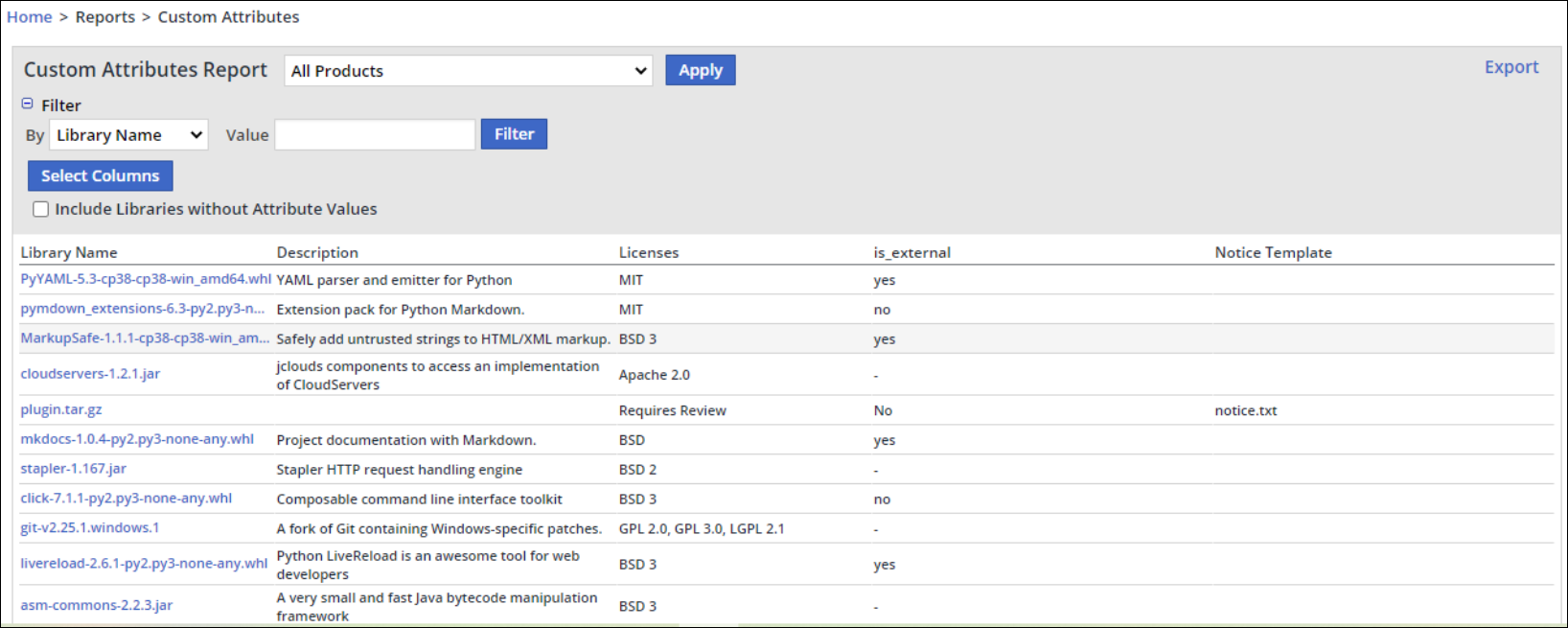The Custom Attributes Report