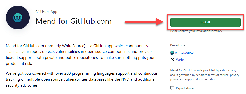 Install Mend for GitHub.com
