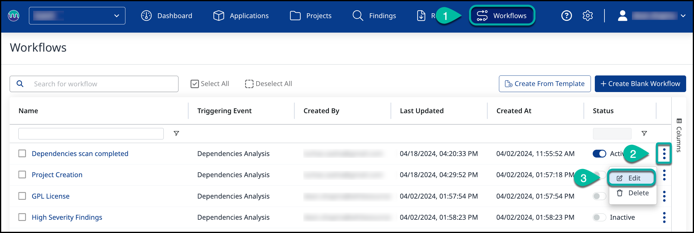 Edit an Automation Workflow in the Mend AI Native AppSec Platform
