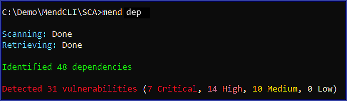 View the results of your Mend CLI SCA scan