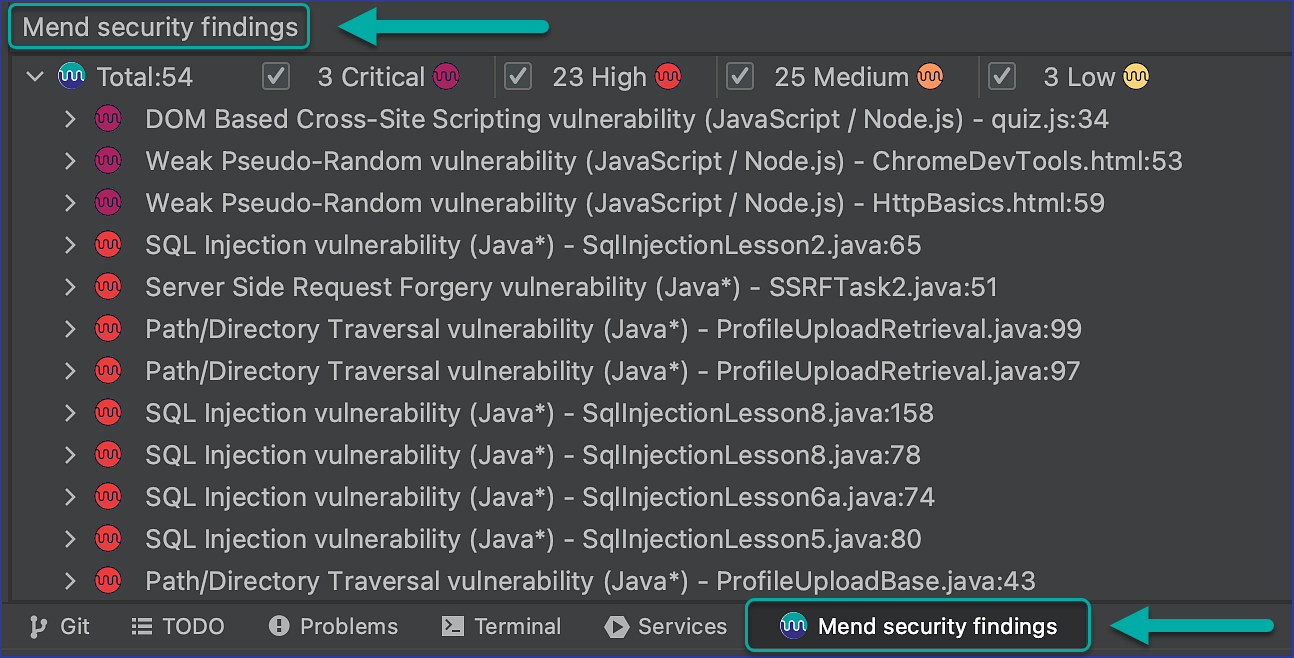 View your Mend Advise Code for JetBrains IDEs scan results