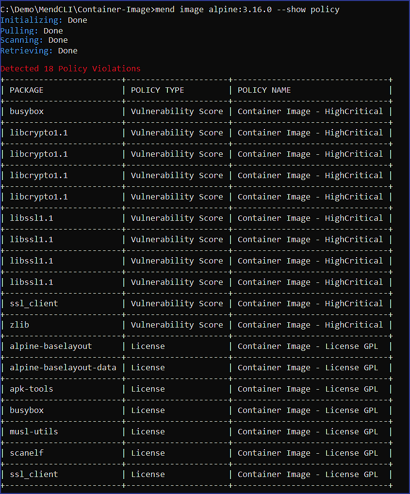 Use the Mend CLI Container Image policy check for build control