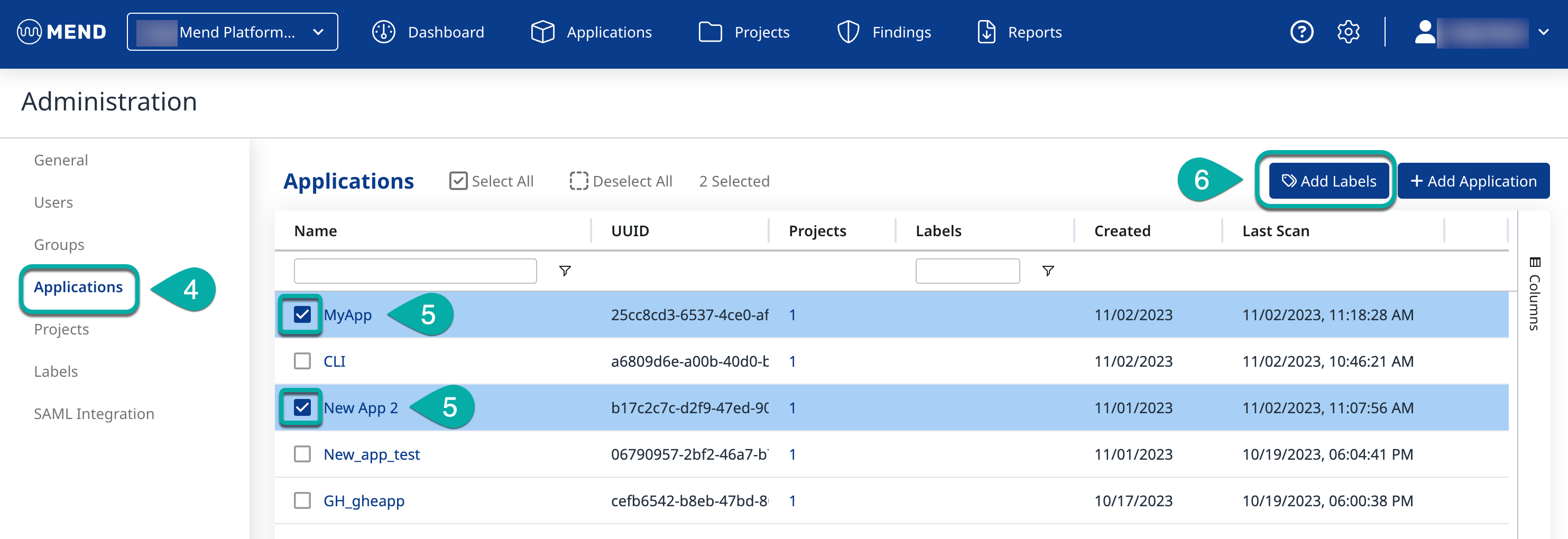 Create and Assign Labels to Applications in the Mend Platform