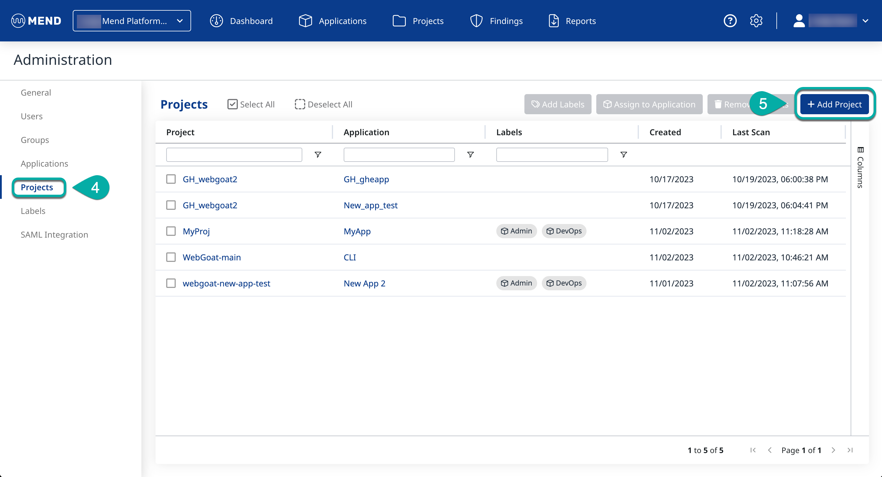 Create a Project in the Mend Platform