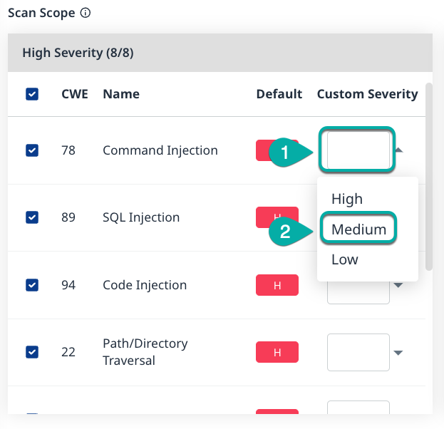 Create Code Scan Configurations per Project