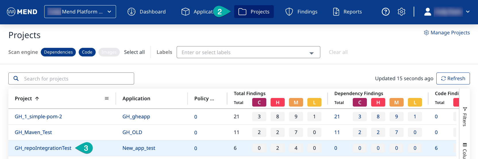 Create Code Scan Configurations per Project