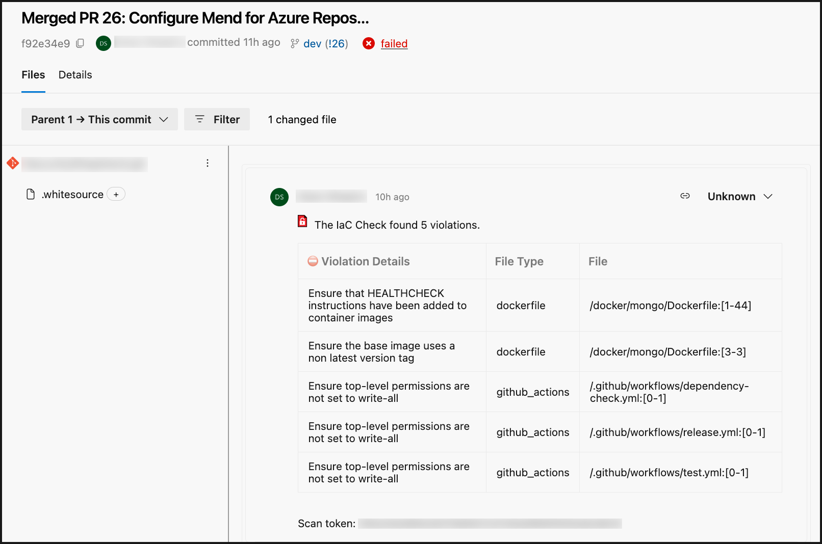 View the results of the Mend for Azure Repos IaC scan