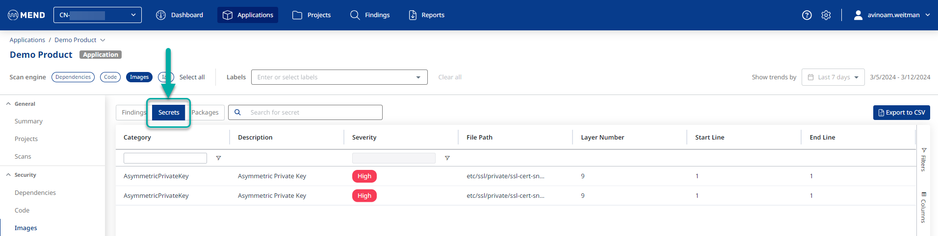 Container Image Secrets in Mend Container