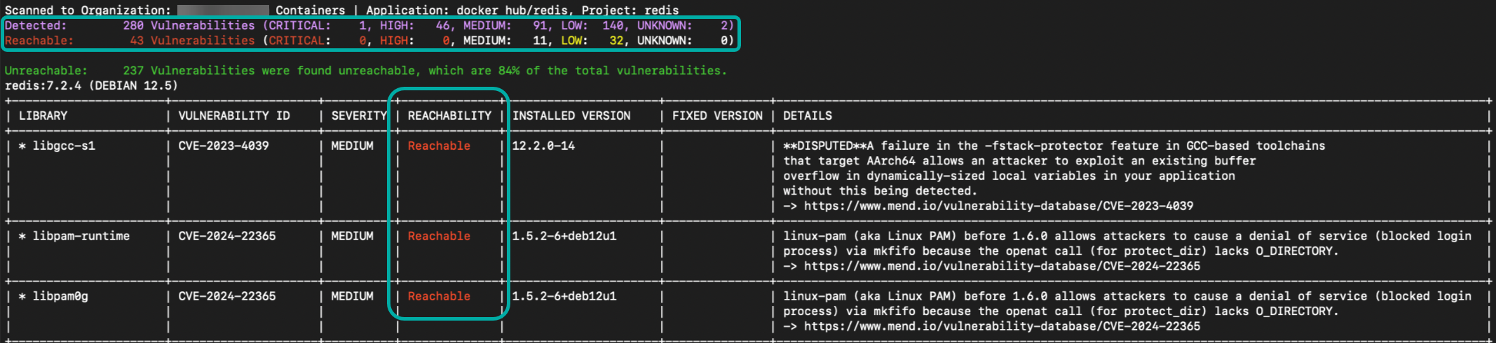 Reachability Results in Mend Container