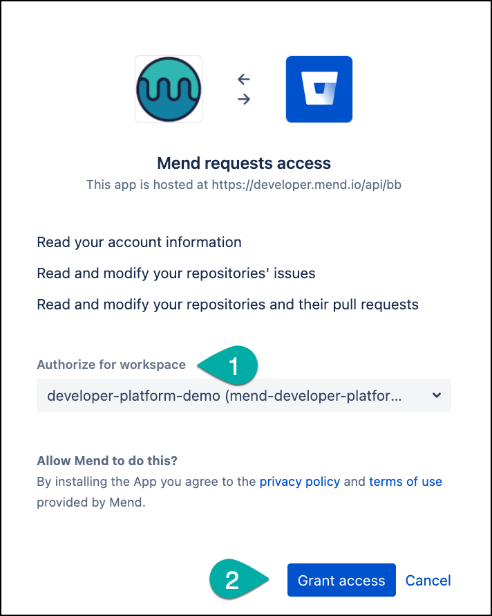 Install Mend Developer Platform for Bitbucket Cloud