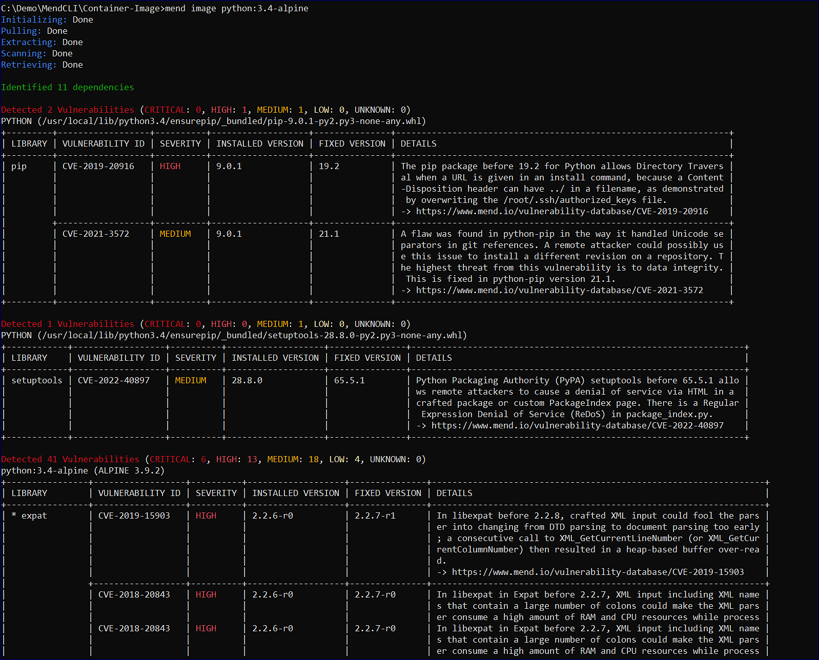 View the results of your Mend CLI Container Image scan