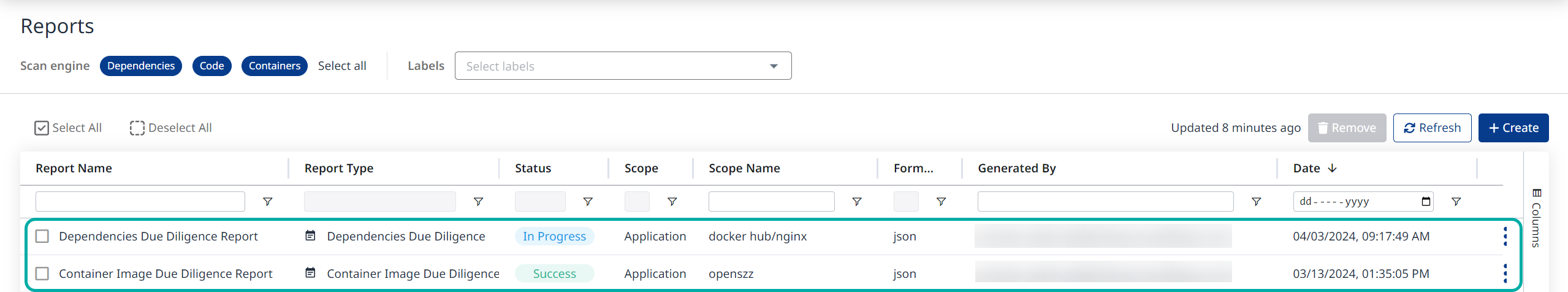 Reports in the Mend Platform