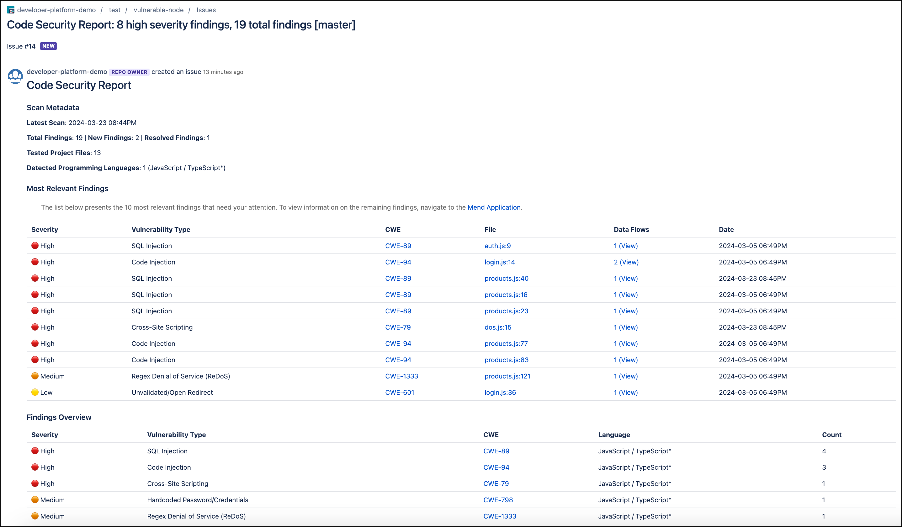 View the results of your Mend Developer Platform SAST scan in Bitbucket Cloud